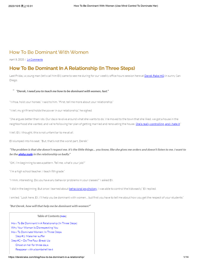 How To Be Dominant With Women (Use Mind Control To Dominate Her) | PDF ...