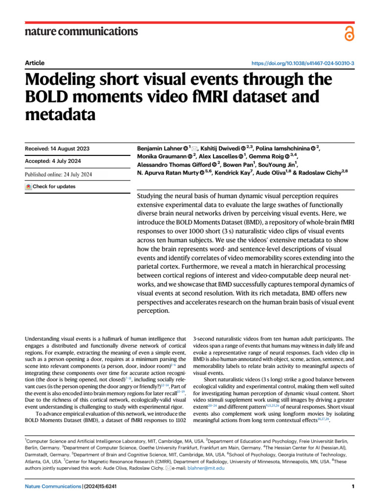 Modeling Short Visual Events Through The BOLD Moments Video fMRI ...