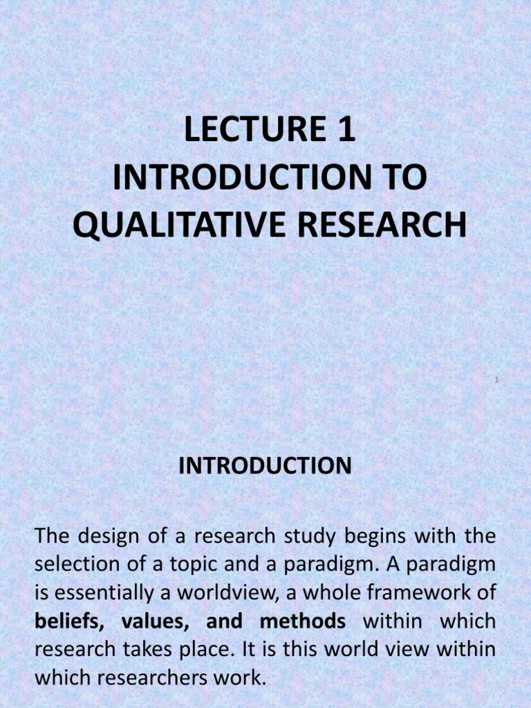 Lecture 1 Introduction To Qualitative Research Pdf Qualitative
