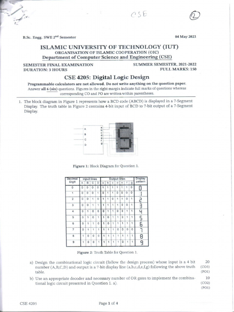 CSE 4205 Digital Logic Design | PDF