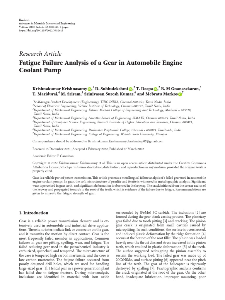 Fatigue Failure Analysis of A Gear in Automobile E | PDF | Fracture ...