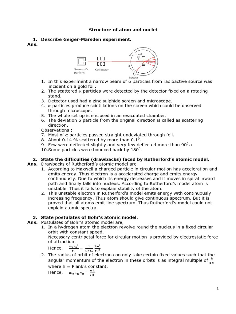 Geiger-Marsden Experiment & Atomic Models | PDF | Nuclear Fission ...