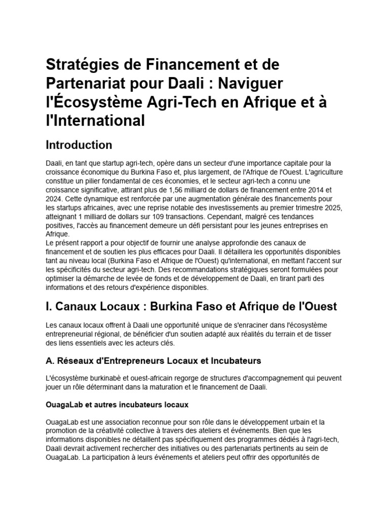 Financement Agri-Tech : Stratégies pour Daali | PDF | Banques ...