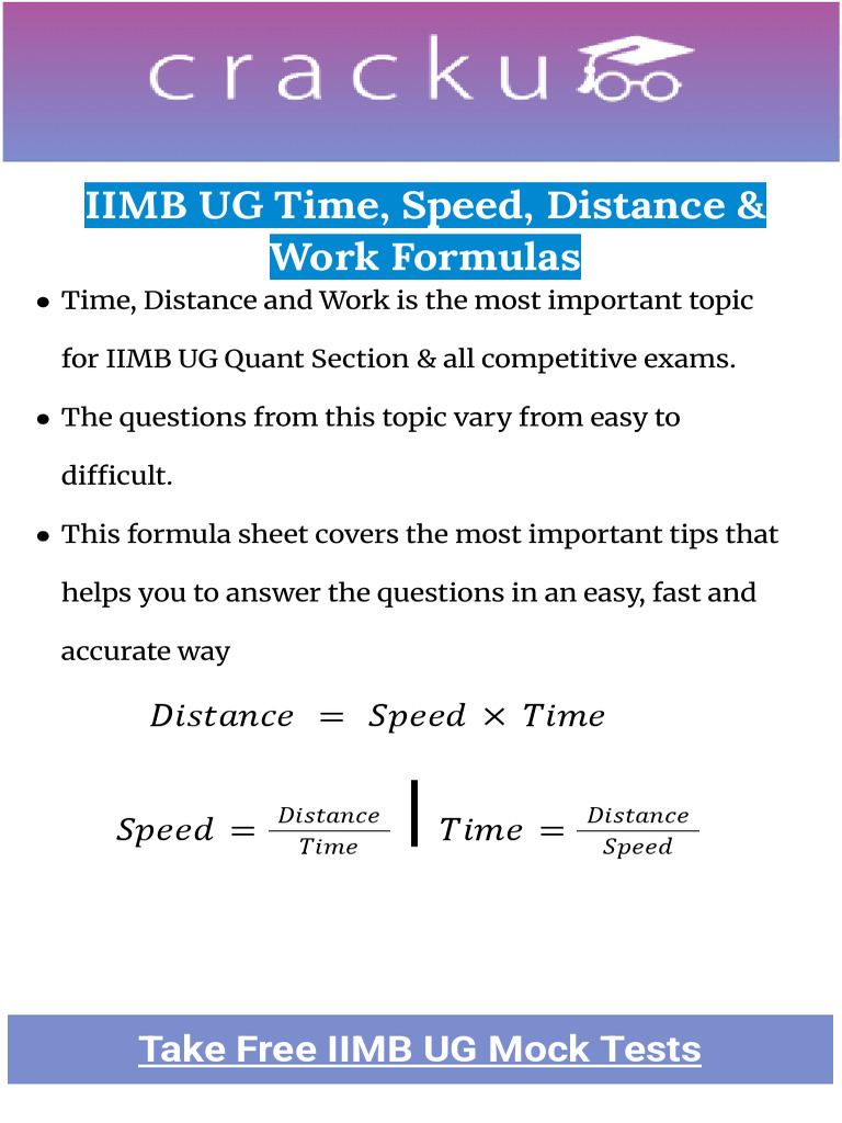 IIMB UG Time, Speed, Distance & Work Formulas | PDF | Speed | Mean