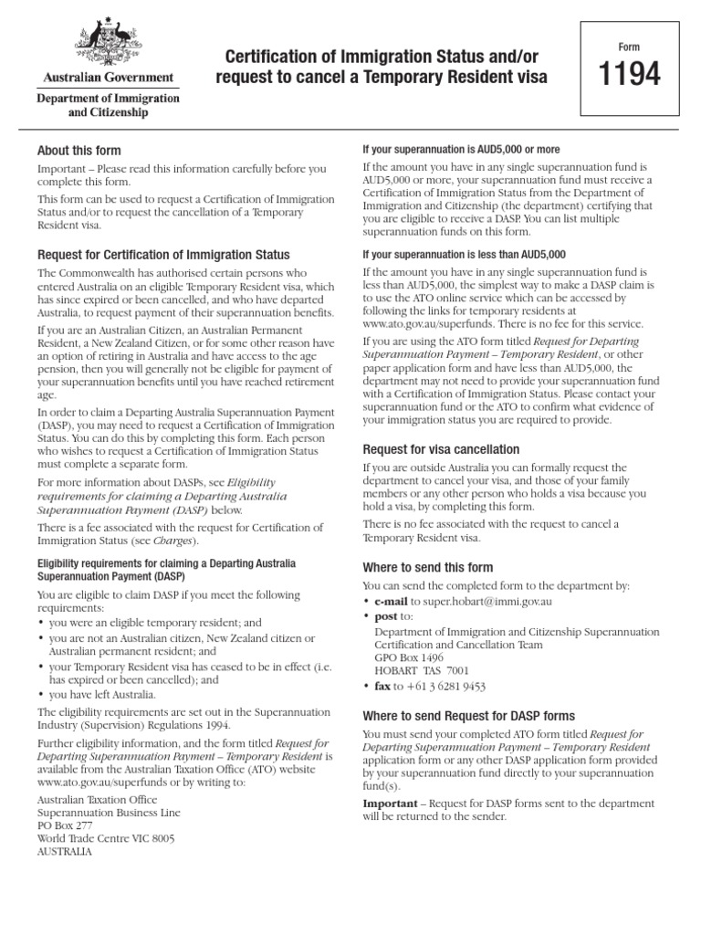 Immigration Status Certification Form | PDF