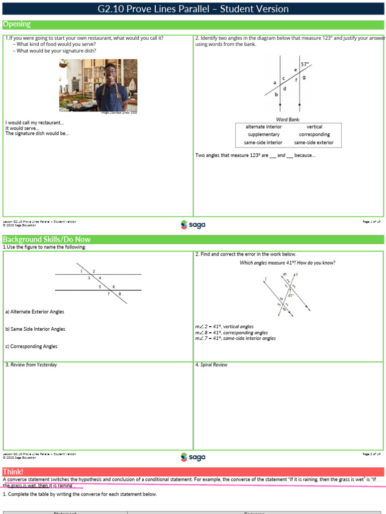 G2.10 Prove Lines Parallel - Student Version PDF | PDF | If And Only If ...