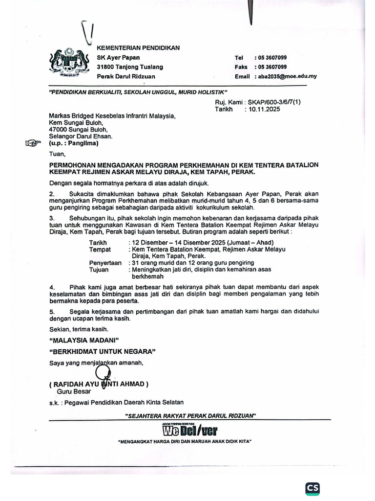 Permohonan Program Perkhemahan | PDF