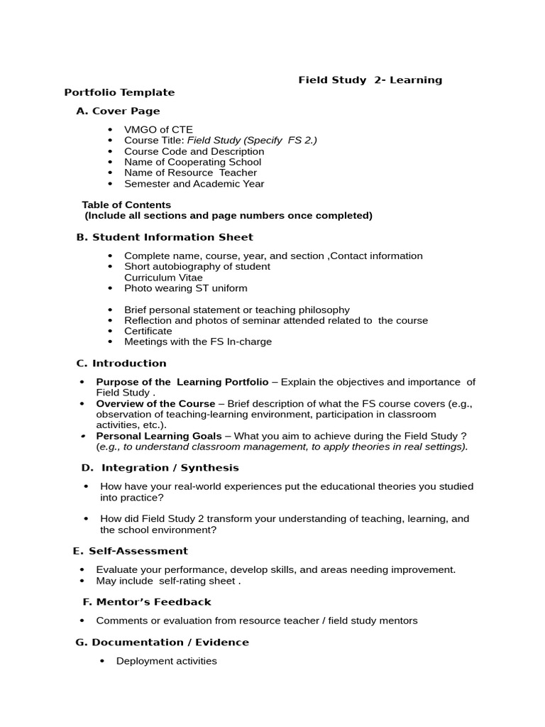 Field Study 2 Learning Portfolio Guide | PDF | Teachers | Information