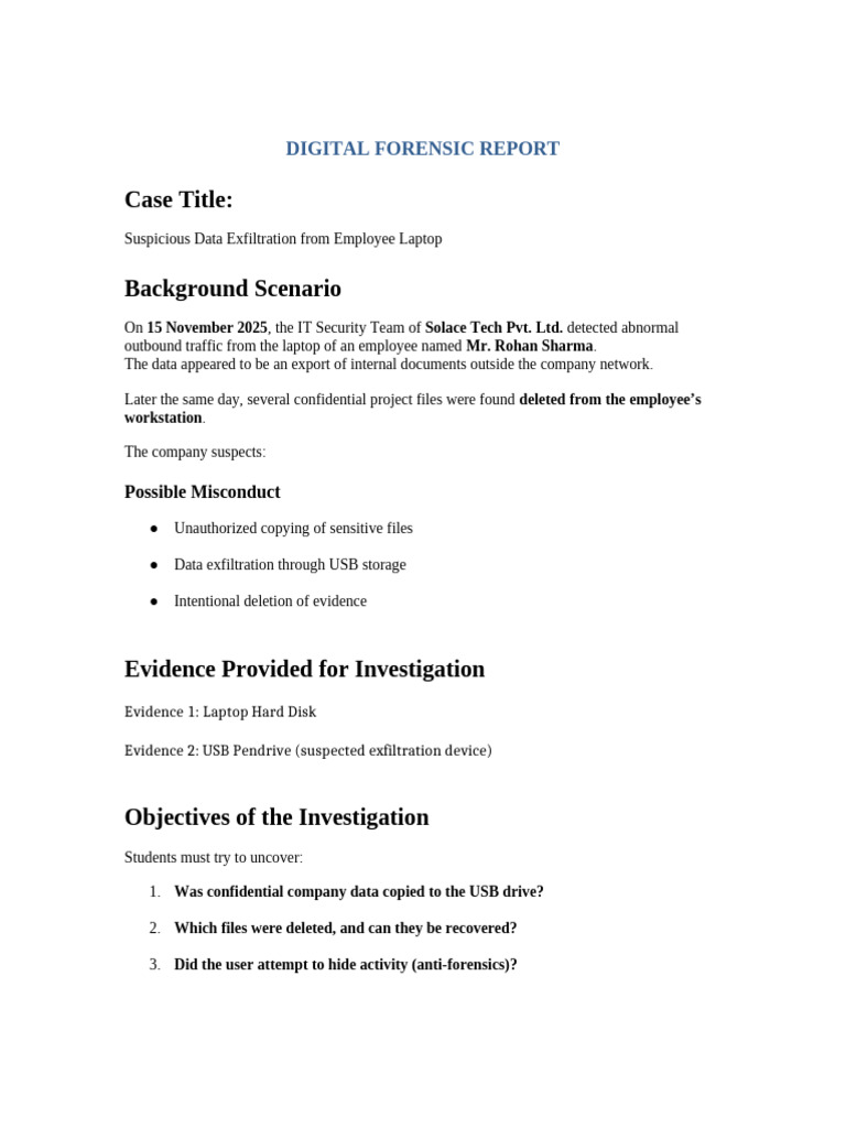 Employee Laptop Data Exfiltration Report | PDF | Digital Forensics ...