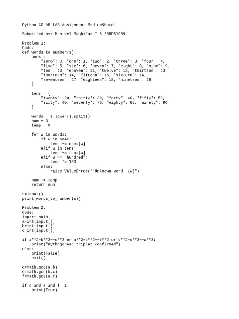 Python COLAB LAB Assignment Medium&Hard | PDF | Computer Programming ...