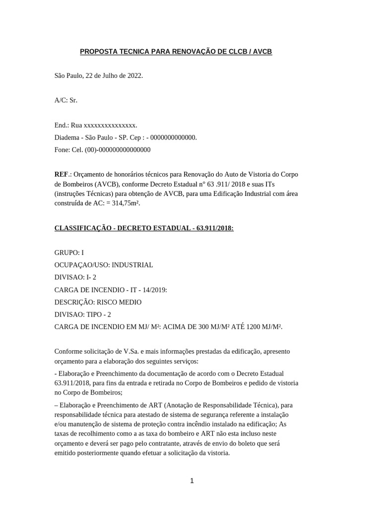 Proposta para Renovação de AVCB em SP | PDF