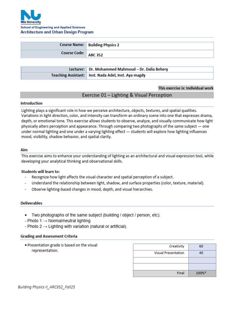 Building Physics II: Lighting Exercise | PDF | Perception | Lighting