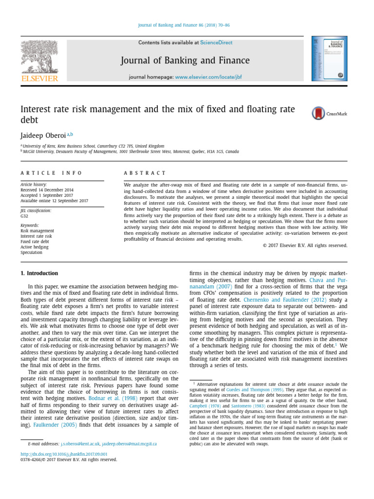 Interest Rate Risk Management and The Mix of Fixed and Floating Rate ...