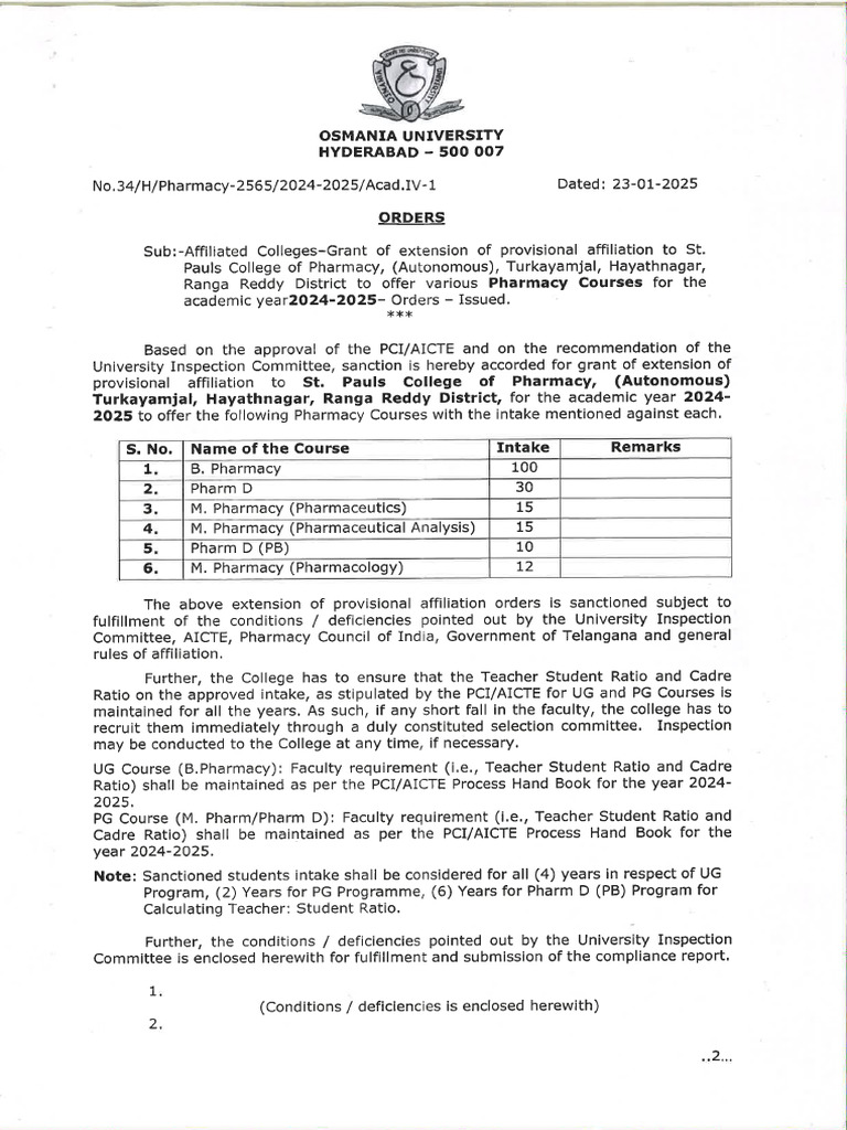 Ou Affiliation 2024-25 - Copy (2) | PDF