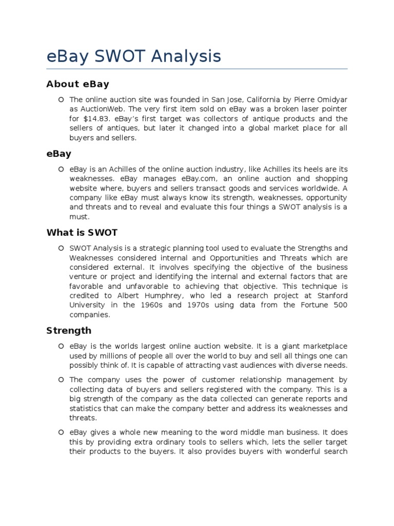 Ebay SWOT Analysis | PDF | E Bay | Pay Pal