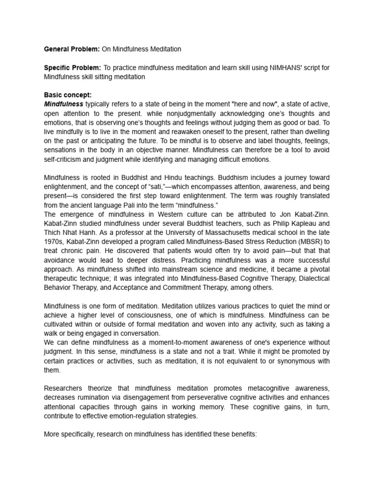 Mindfulness Meditation Prac Writeup | PDF | Mindfulness | Meditation