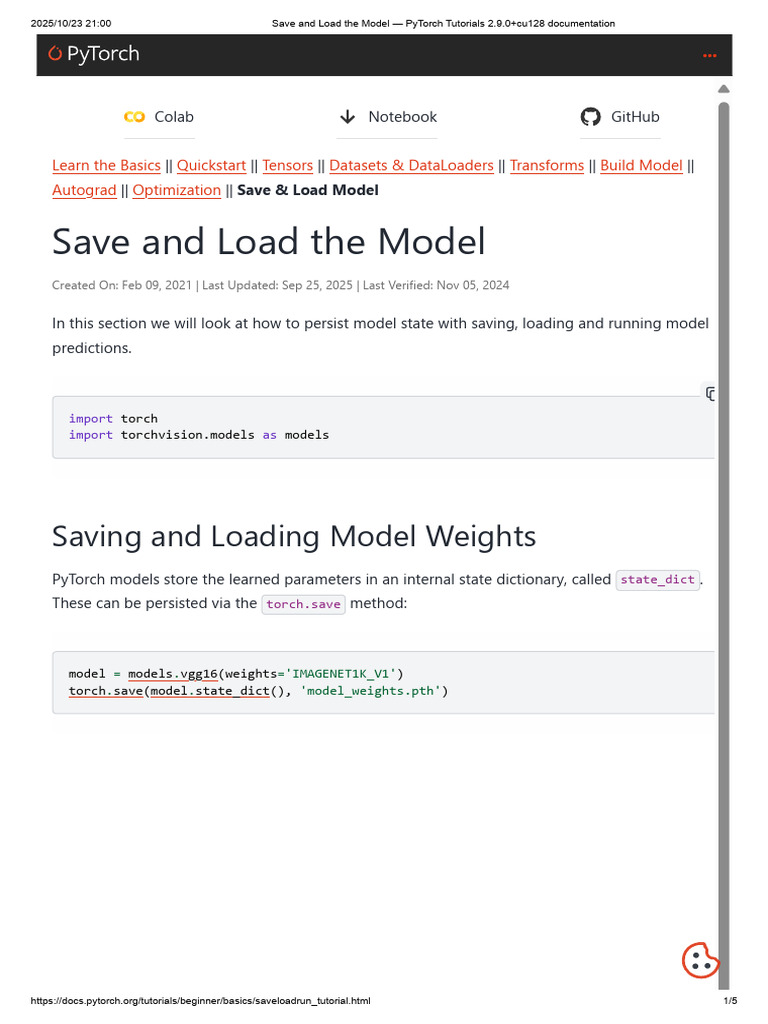 Save and Load the Model — PyTorch Tutorials 2.9.0+Cu128 Documentation ...