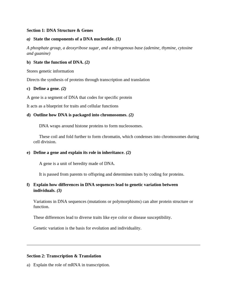 Inheritance and Variation Questions | PDF | Dna | Gene