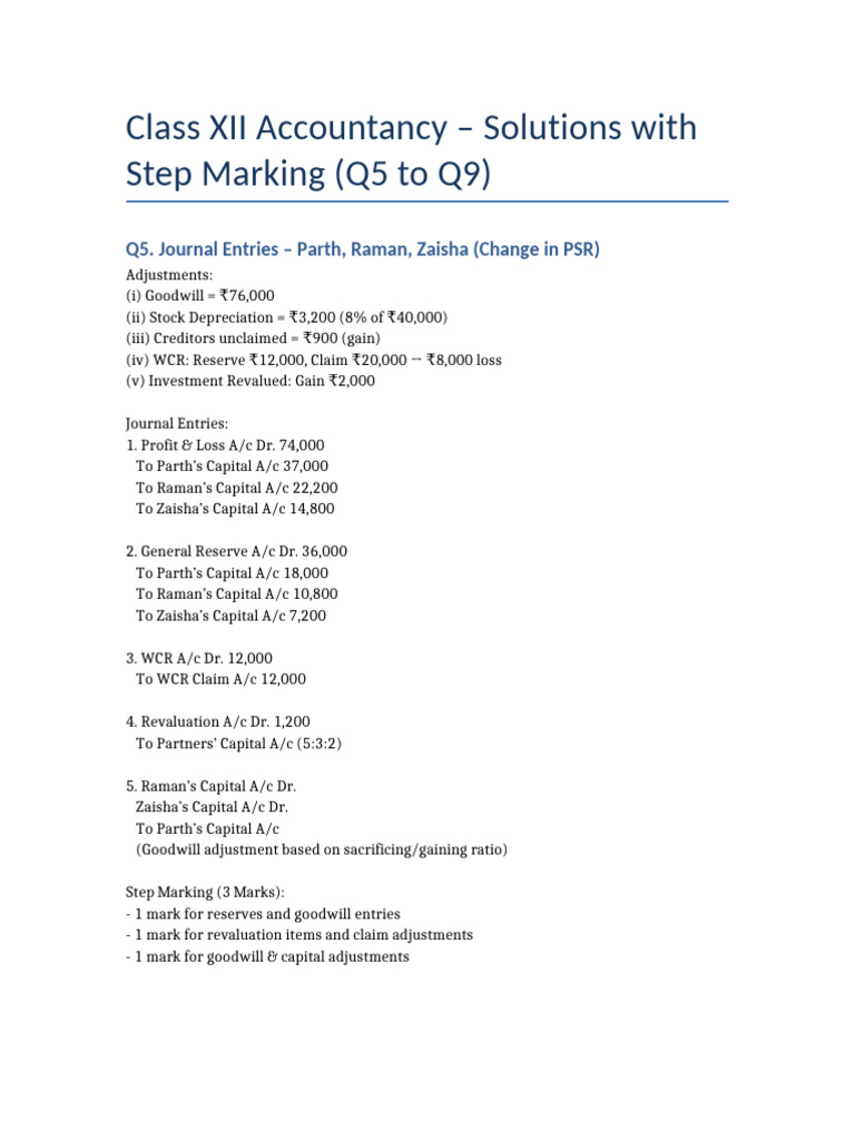 Class XII Accountancy Journal Solutions | PDF | Goodwill (Accounting ...
