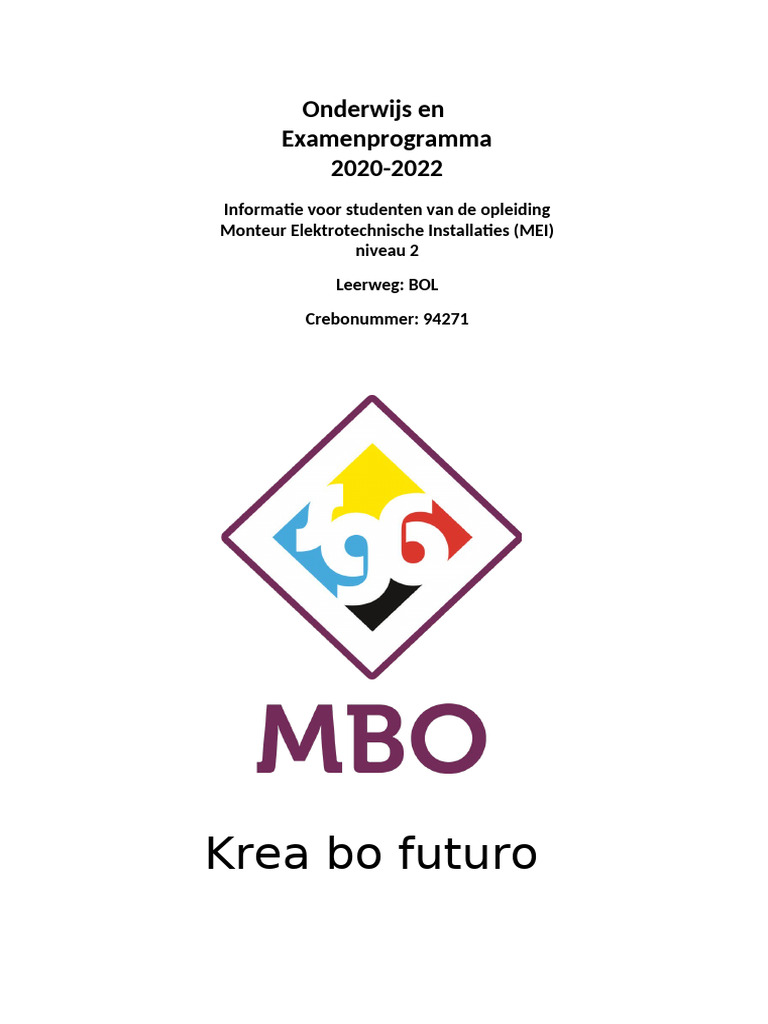 OER Cohort 2020-2022 MBO Bonaire Monteur Elektrotechnische Installaties ...