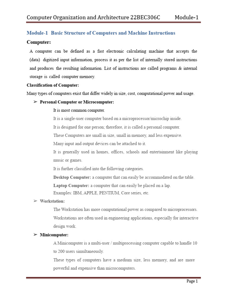 Notes Module1 CO&a 22BEC306C | PDF | Computer Data Storage | Central ...