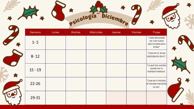 Calendario Del Mes de Diciembre Feliz Navidad Ilustrado Navideño Beige ...