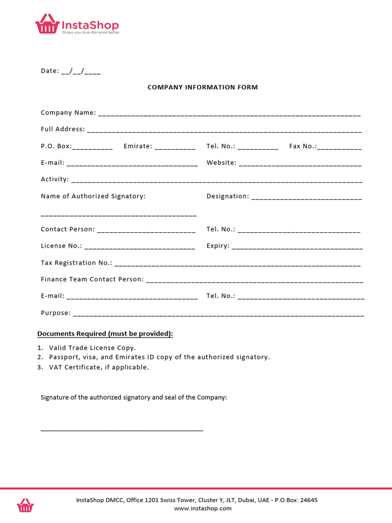 Company Information Form - UAE (June 2022) Instashop | PDF