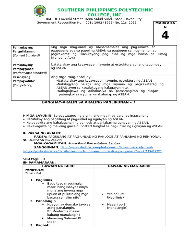 Grade 7 4as Lesson Plan Format (1) (2) | PDF