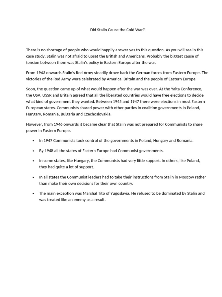 Stalin's Role in Cold War Tensions | PDF