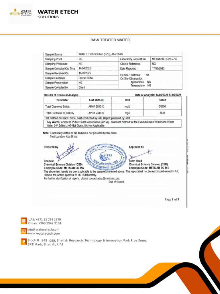 RAW Treated Water | PDF