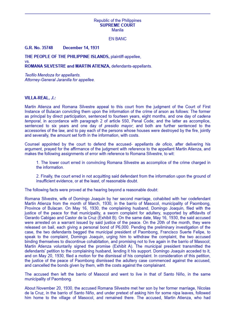 2 - g.r. No. 35748 the People of the Philippine Islands vs. Romana Silvestre and Martin Atienza ...