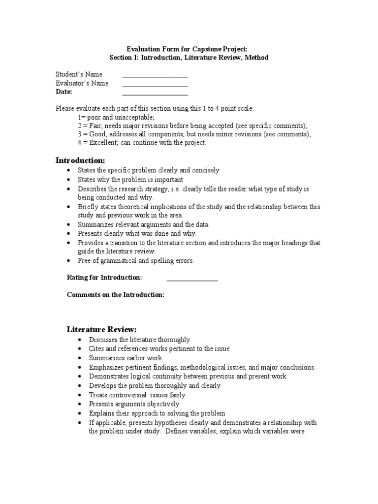 Evaluation Form For Capstone Project: Section I: Introduction ...