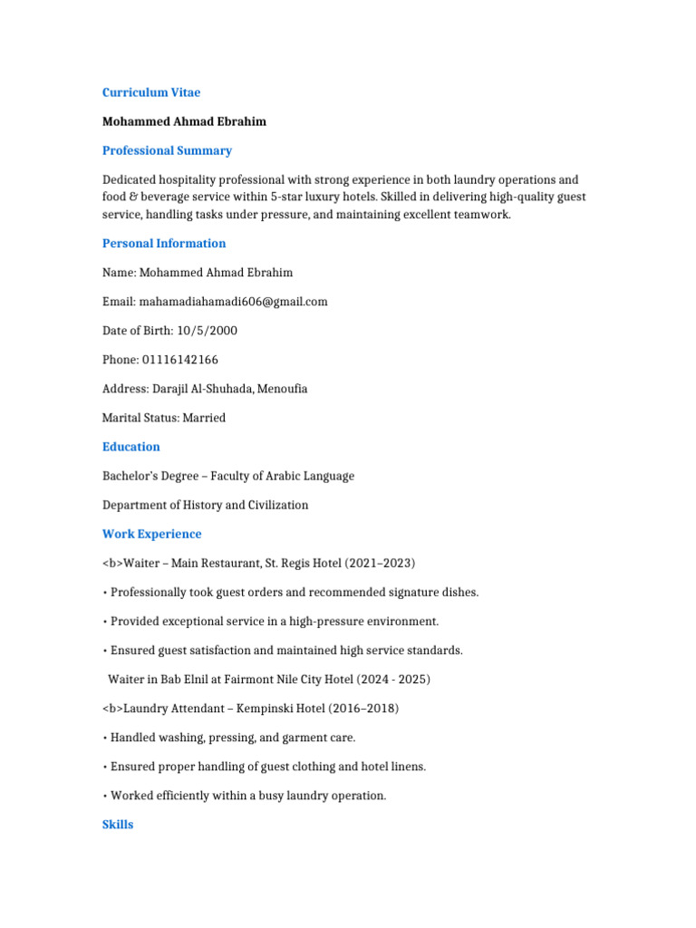 Mohammed Ahmad Ebrahim CV Colored | PDF