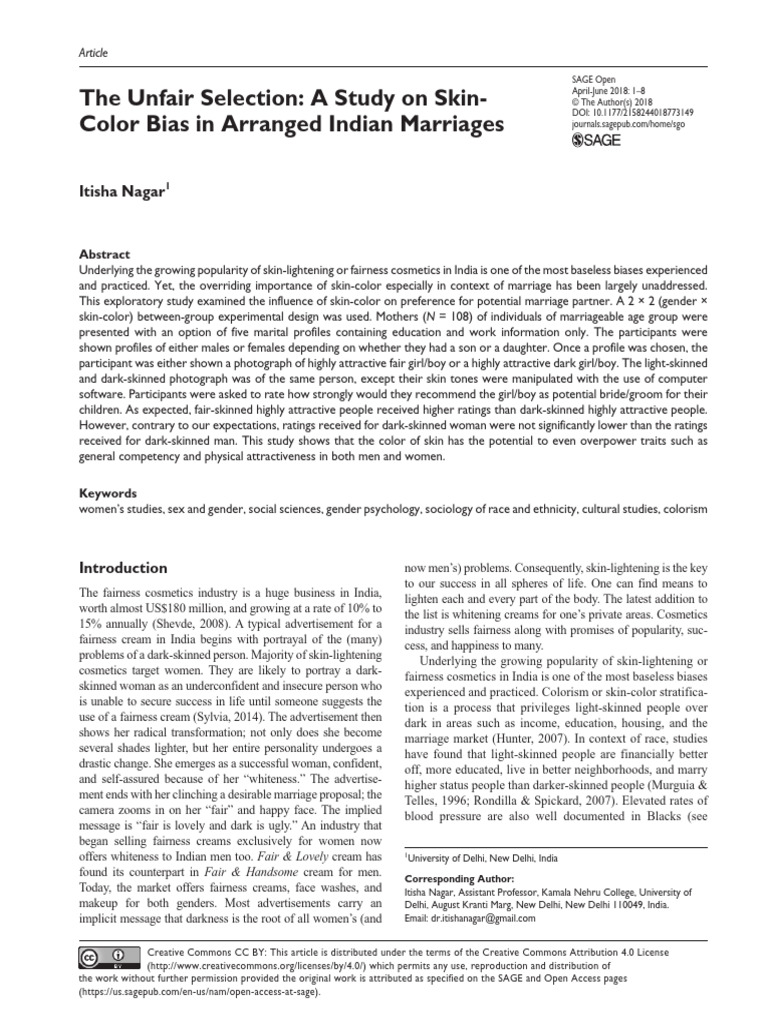 The Unfair Selection a Study on Skin-Color Bias In | PDF | Self Esteem ...