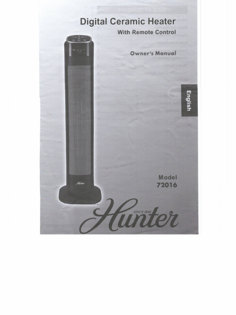 Hunter Digital Ceramic Heater Manual | PDF