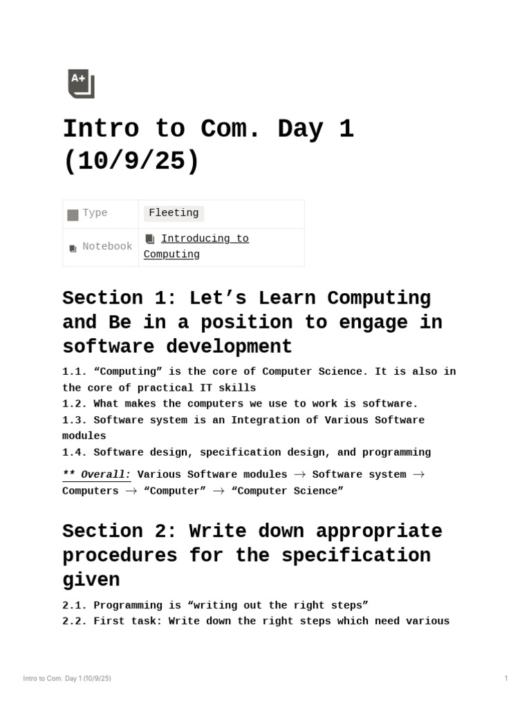 Intro To Computing Day 1 Overview Pdf Computer Programming Computing