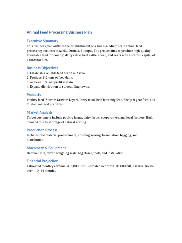 Animal Feed Business Plan | PDF