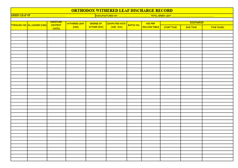 Kagwe Tea Factory Orthodox Withered Leaf Discharge Record | PDF