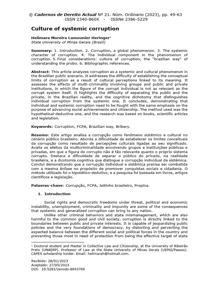 Systemic Corruption in Brazil: A Cultural Analysis | PDF | Political ...