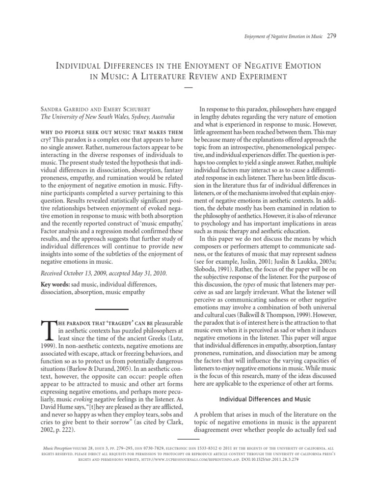 Enjoyment of Negative Emotions in Music | PDF | Empathy | Emotions