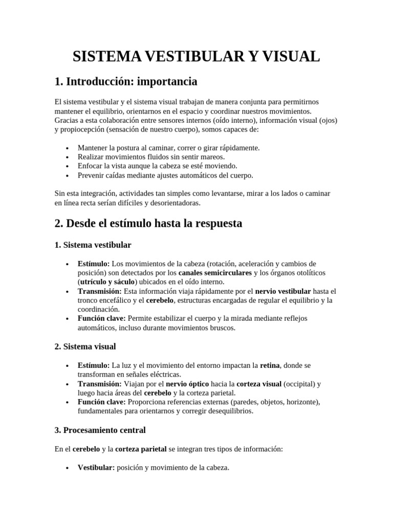 Sistema Vestibular y Visual | PDF | Percepción visual | Neurociencia