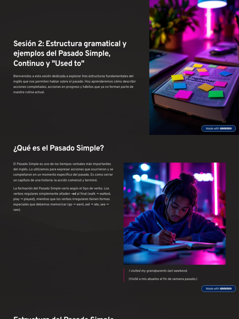 Sesion 2 Estructura Gramatical y Ejemplos Del Pasado Simple Continuo y ...
