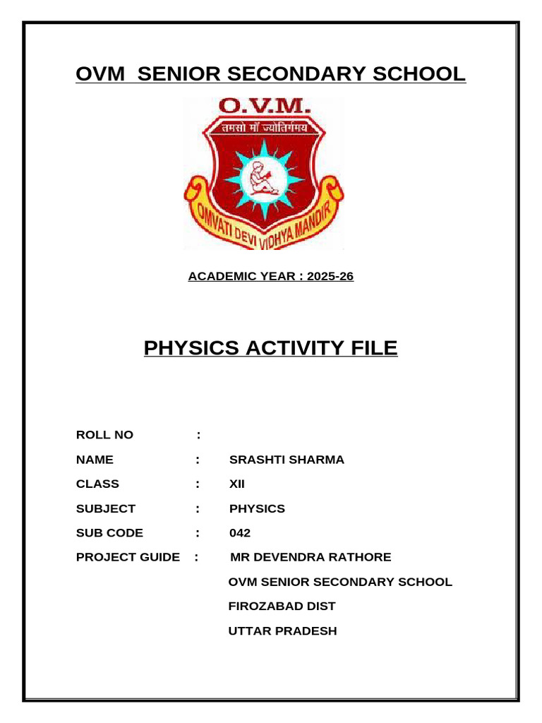 OVM Senior Secondary Physics Activity File | PDF