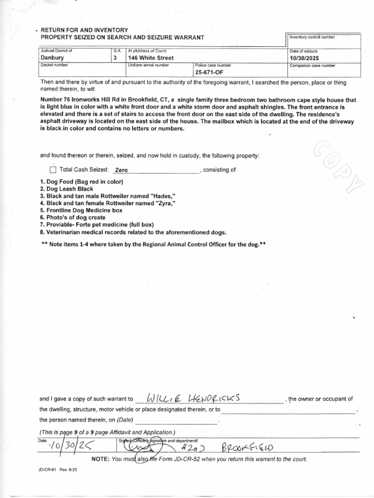 Hendricks Search and Seizure Warrant | PDF