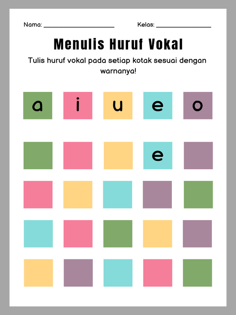Menulis Huruf Vokal Lembar Kerja Warna-Warni Sederhana | PDF