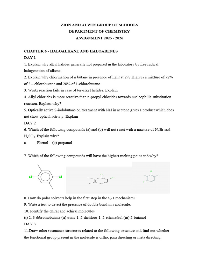 Class Xii (2025 - 2026) Chemistry Assignment Questions | PDF | Reaction ...