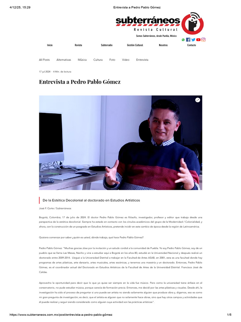 Entrevista A Pedro Pablo Gómez | PDF | Perspectiva (Gráfica)