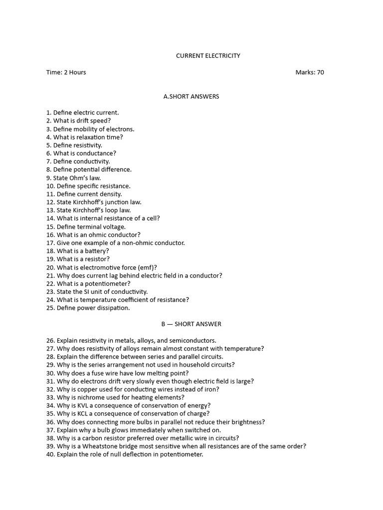 Current Electricity Study Guide | PDF | Electrical Resistivity And ...
