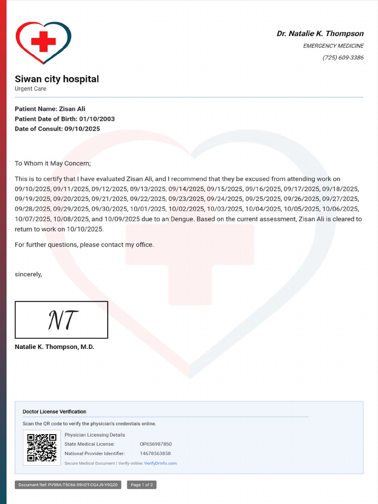 Doctor Note With Signature | PDF