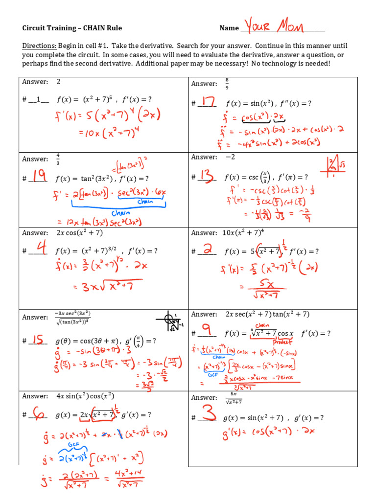 Unit 3 Circuit Training Chain Rule Key | PDF